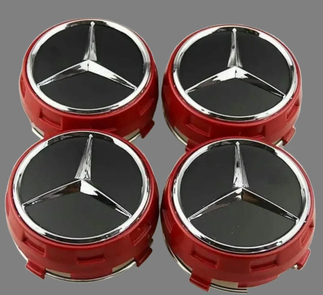 Mercedes Raised Red Centre Caps - 75mm | AutoCap Solutions